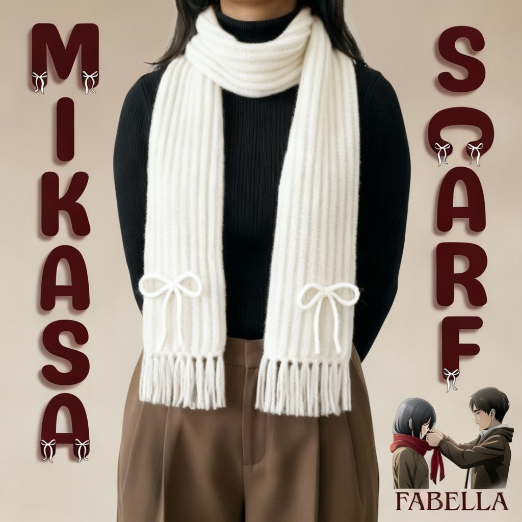 Handmade Mikasa Style Inspired Crochet Scarf - White – FABELLA